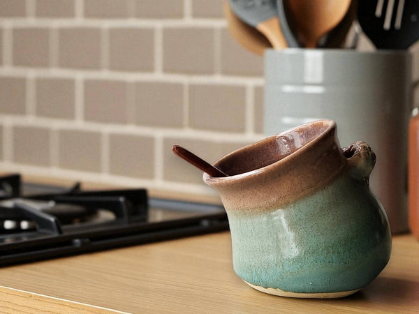 Handmade Ceramic Salt Pig with Wooden Spoon – Rustic Pottery Salt ...
